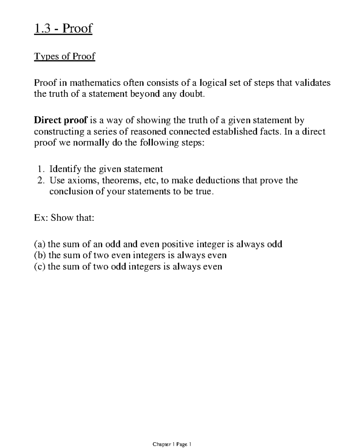 1.3 - Proof - Blank Notes - 1 - Proof Types of Proof Proof in ...