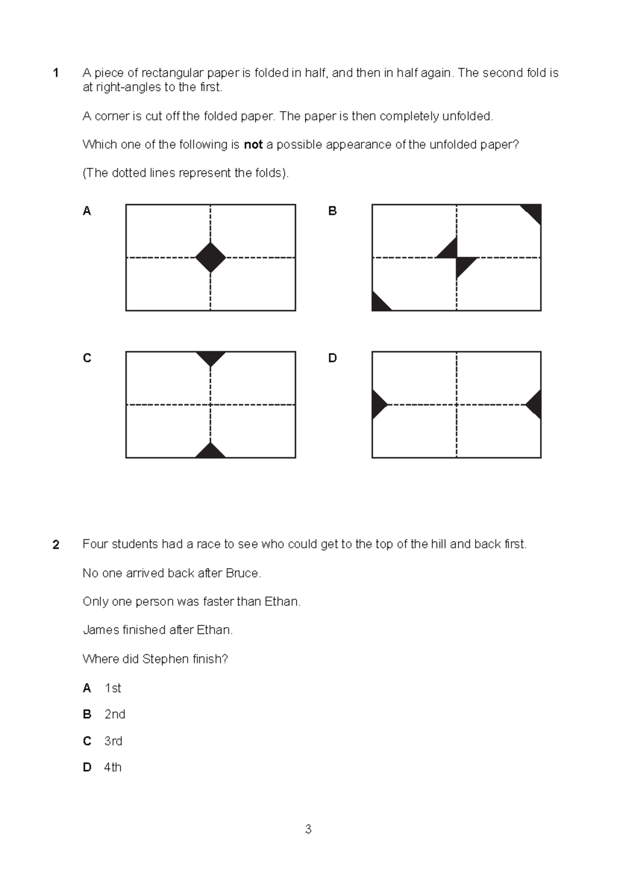 Thinking Skills 2 - 1 A piece of rectangular paper is folded in half ...