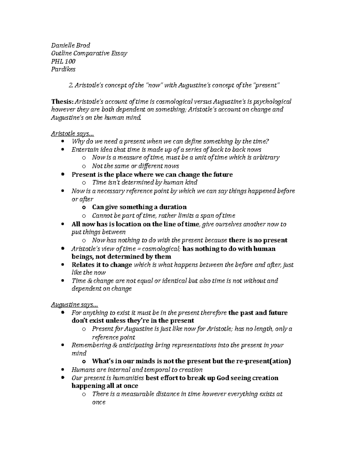 Comparative Outline - Danielle Brod Outline Comparative Essay PHL 100 ...