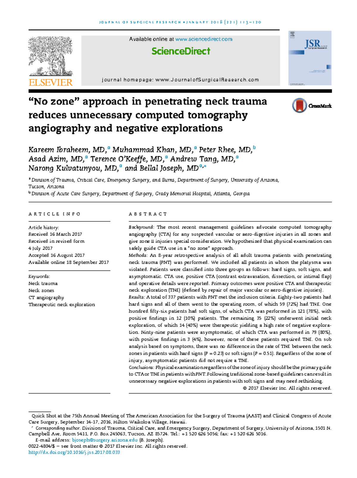 “No zone” approach in penetrating neck trauma - We hypothesized that ...
