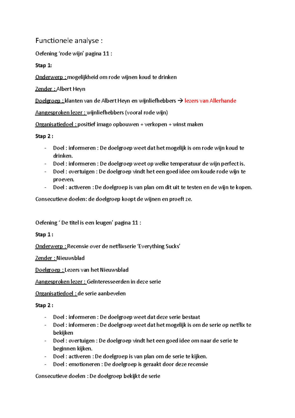 Functionele analyse oef - Functionele analyse : Oefening ‘rode wijn ...
