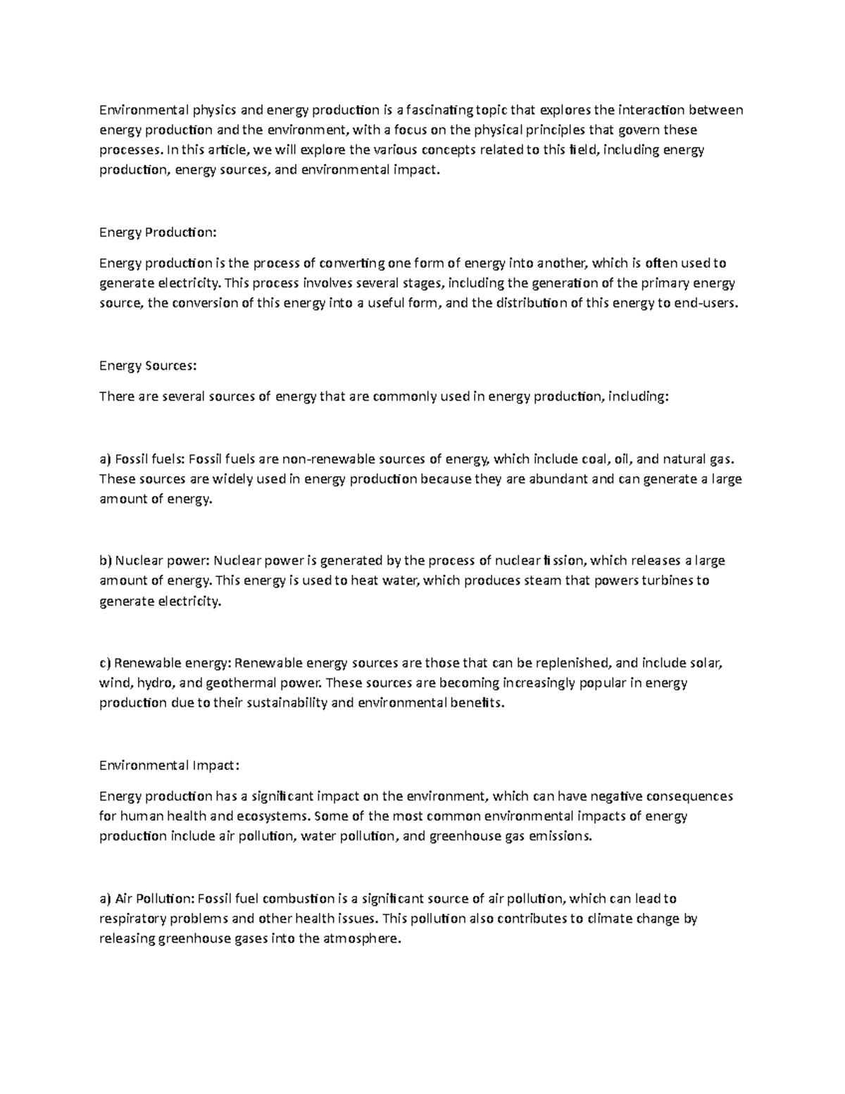 Environmental physics and energy production is a fascinating topic that ...