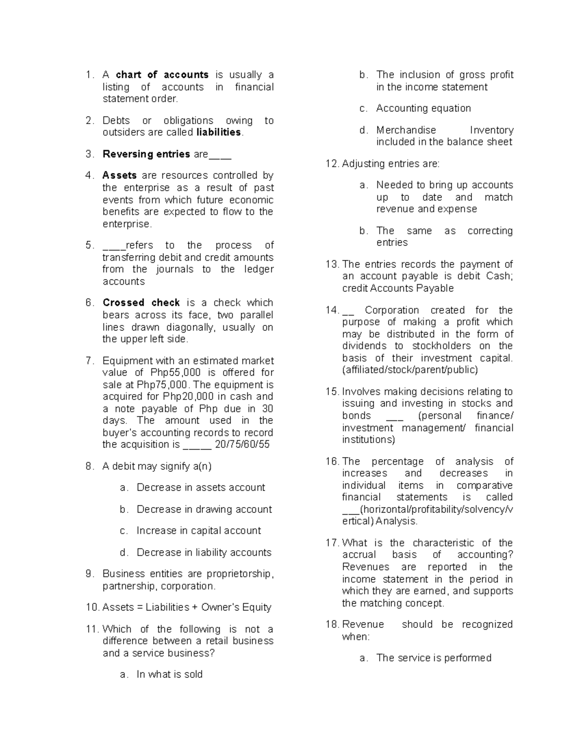 Financial, Accounting, and Reporting sample questions - A chart of ...