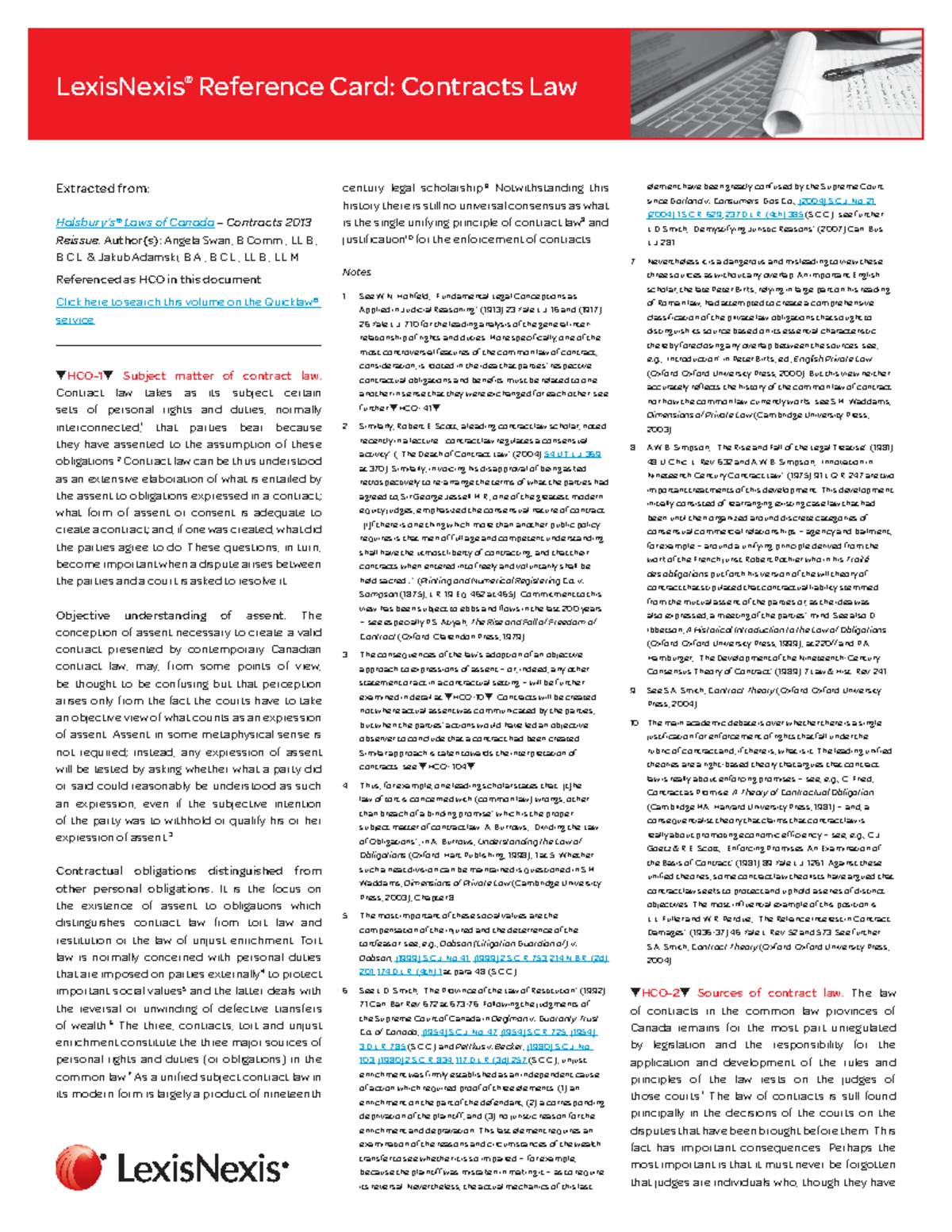 Lexis Nexis Reference Card Contracts Law - LexisNexis® Reference Card: Contracts Law 1 Extracted ...