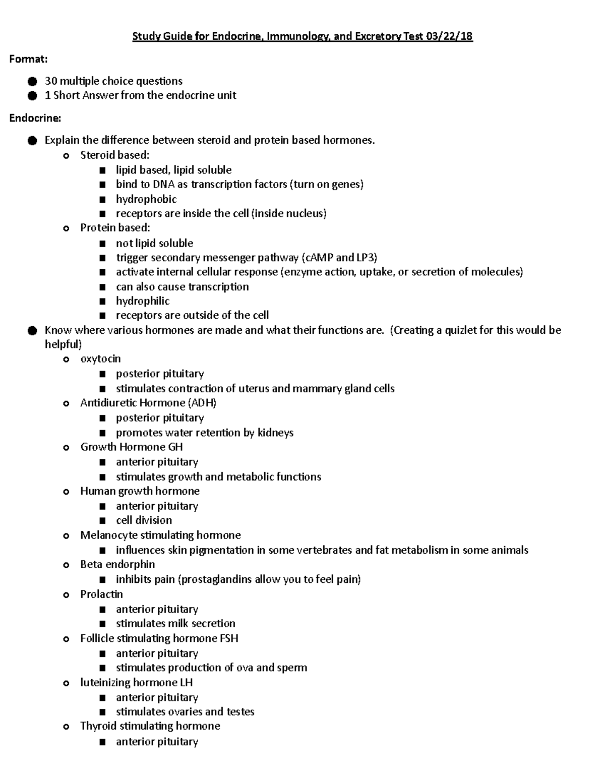 Study Guide for Endocrine, reproduction and im - Study Guide for ...