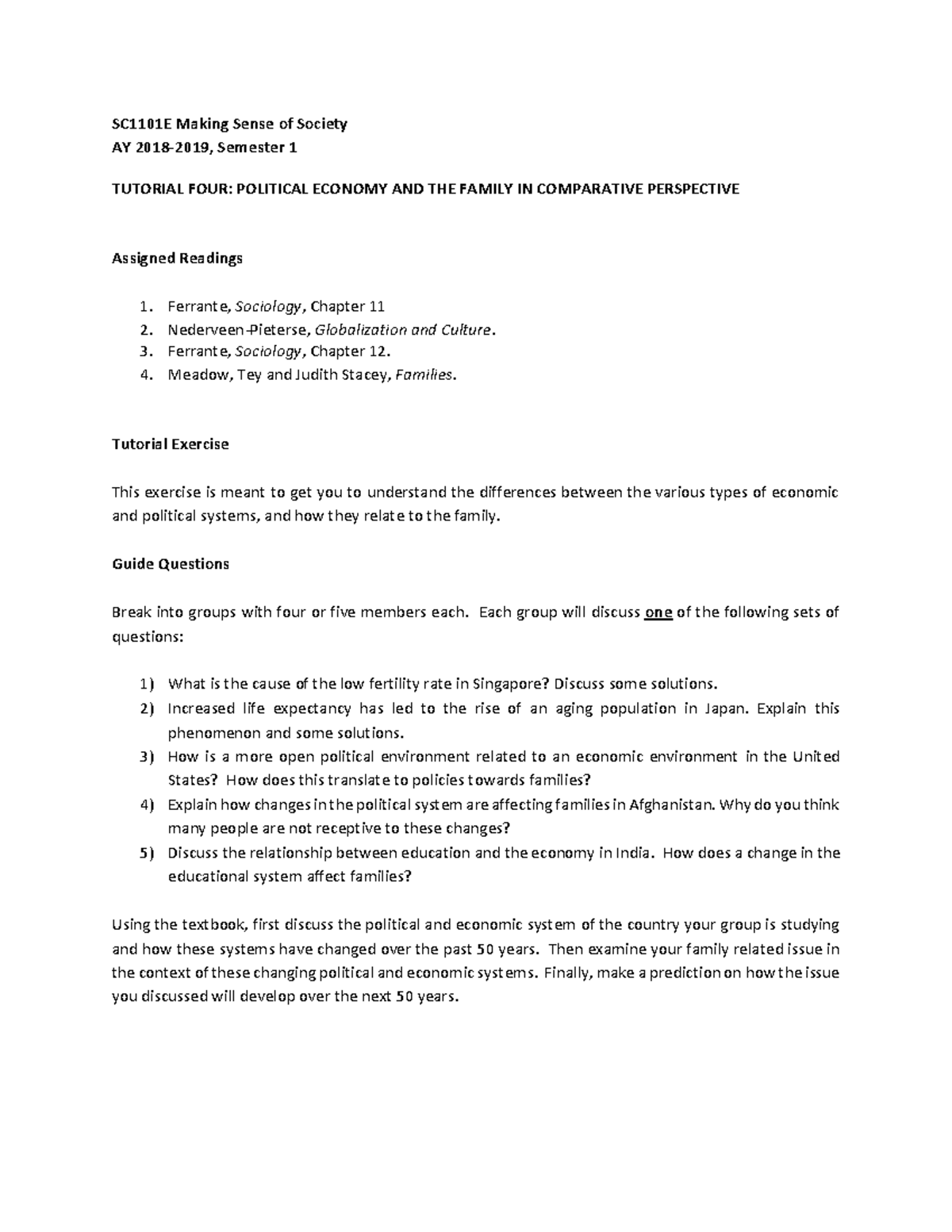 SC1101E Tutorial Four - Lecture Notes - Warning: TT: undefined function ...