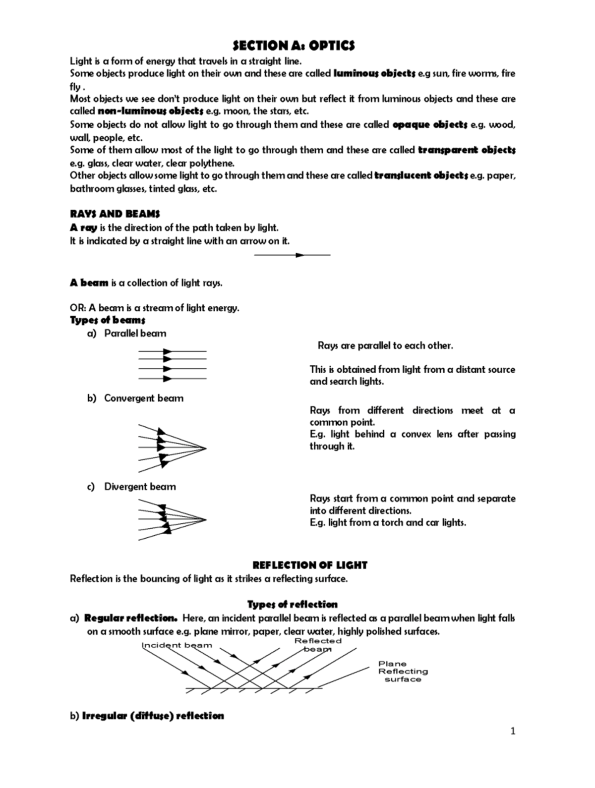 Waves and Optics - SECTION OPTICS Light is a form of energy that ...