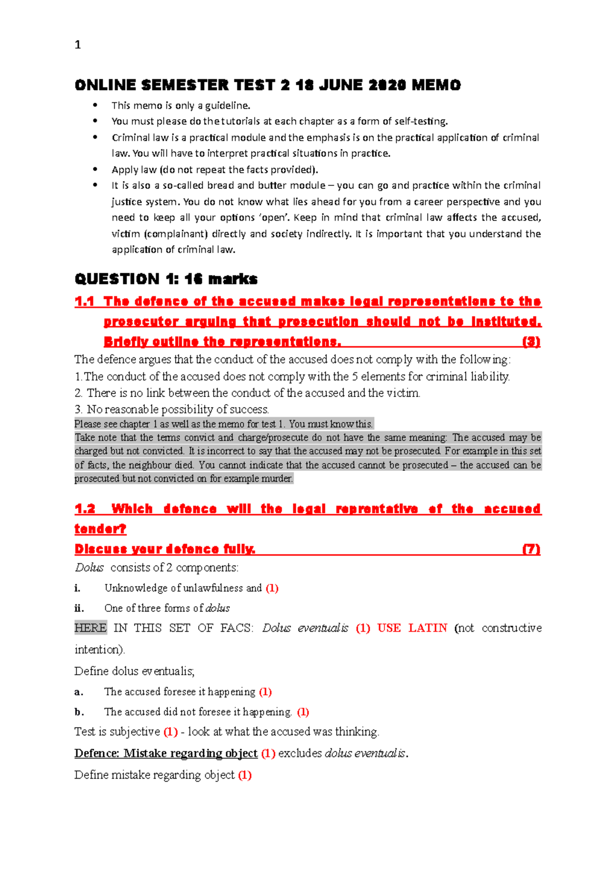 Blackboard Online First semester test memo June - ONLINE SEMESTER TEST ...