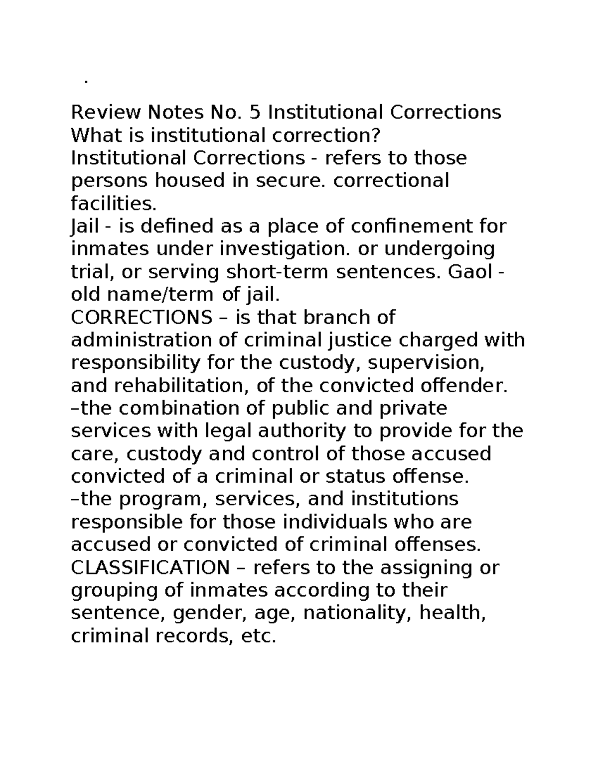 Institutional Corrections Reviewer - · Review Notes No. 5 Institutional ...