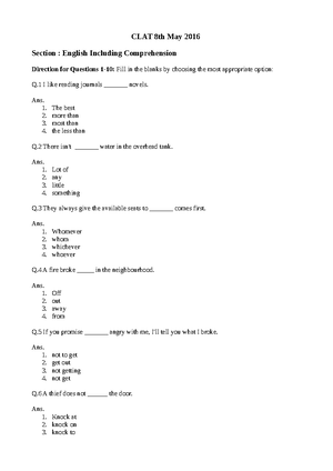 2020 CLAT 2020 Question paper UG Level - COMMON LAW ADMISSION TEST-2020 ...