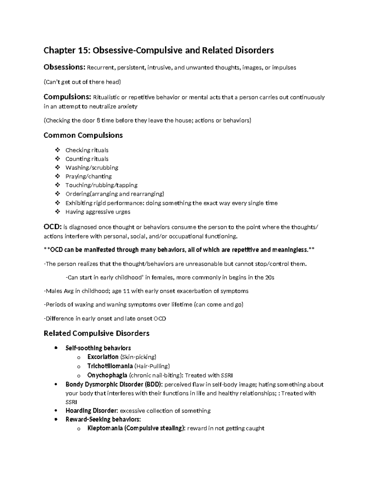 Document 16 - notes - Chapter 15: Obsessive-Compulsive and Related ...