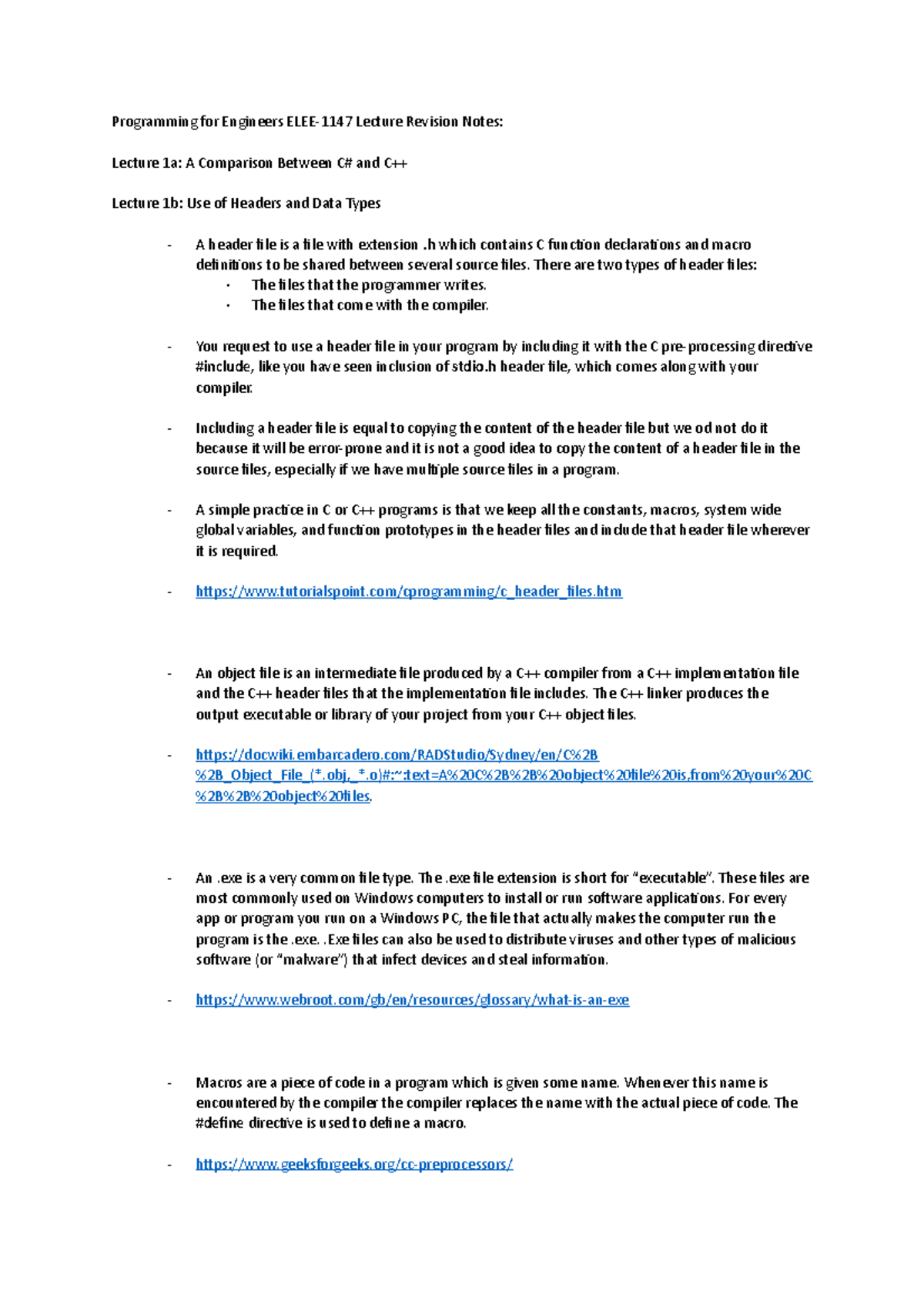 Programming For Engineers Notes Programming For Engineers Elee 1147