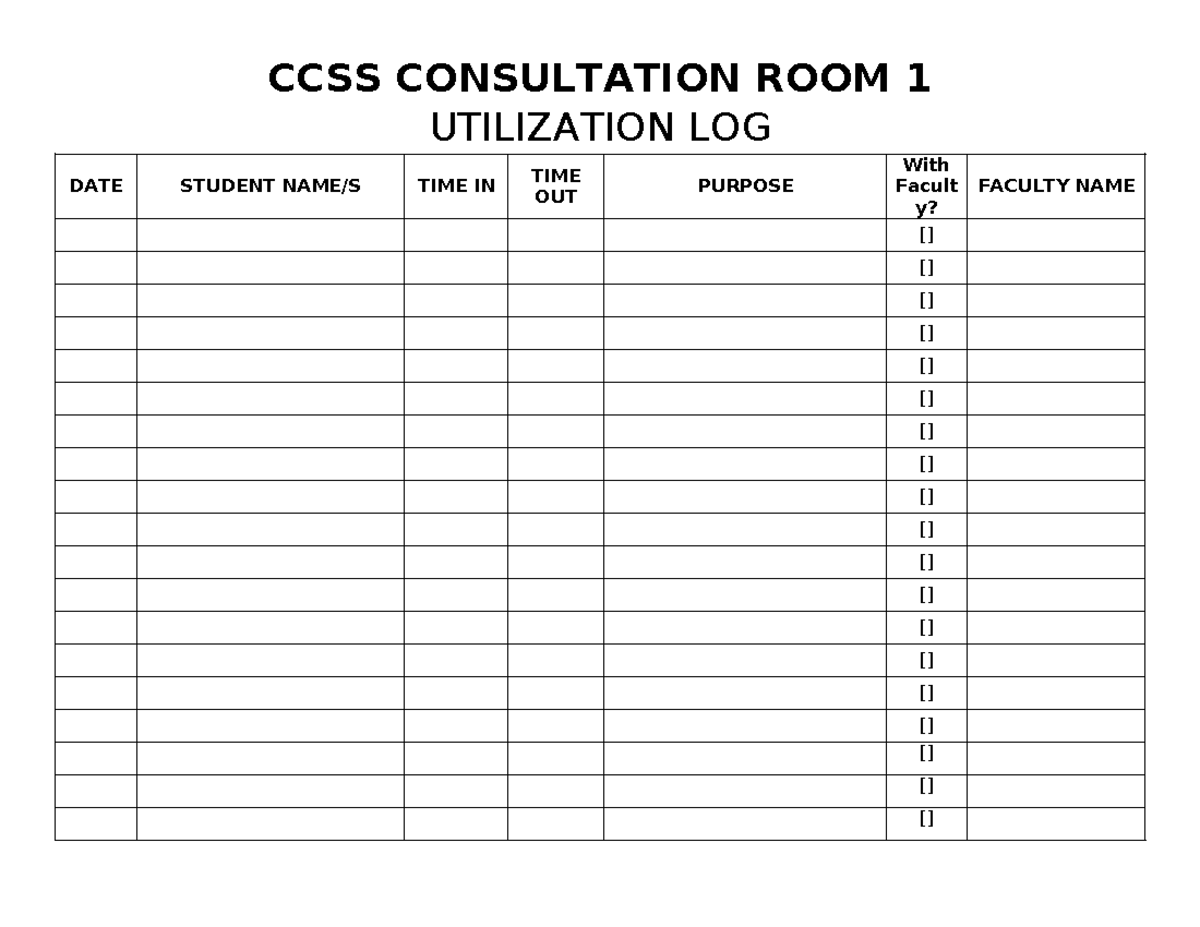 Consultation Room Utilization Logs - CCSS CONSULTATION ROOM 1 ...