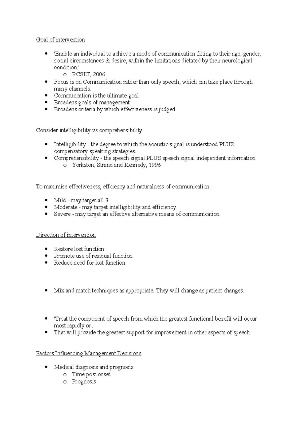 Dysarthria management options - Goal of intervention 'Enable an ...
