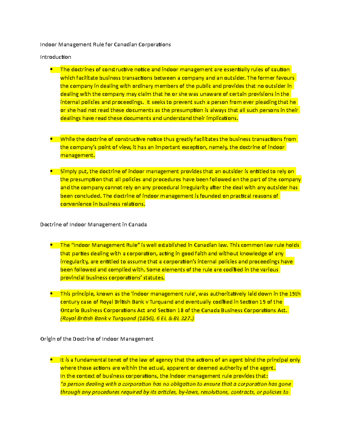 Indoor Management Rule for Canadian Corporations - Indoor Management ...