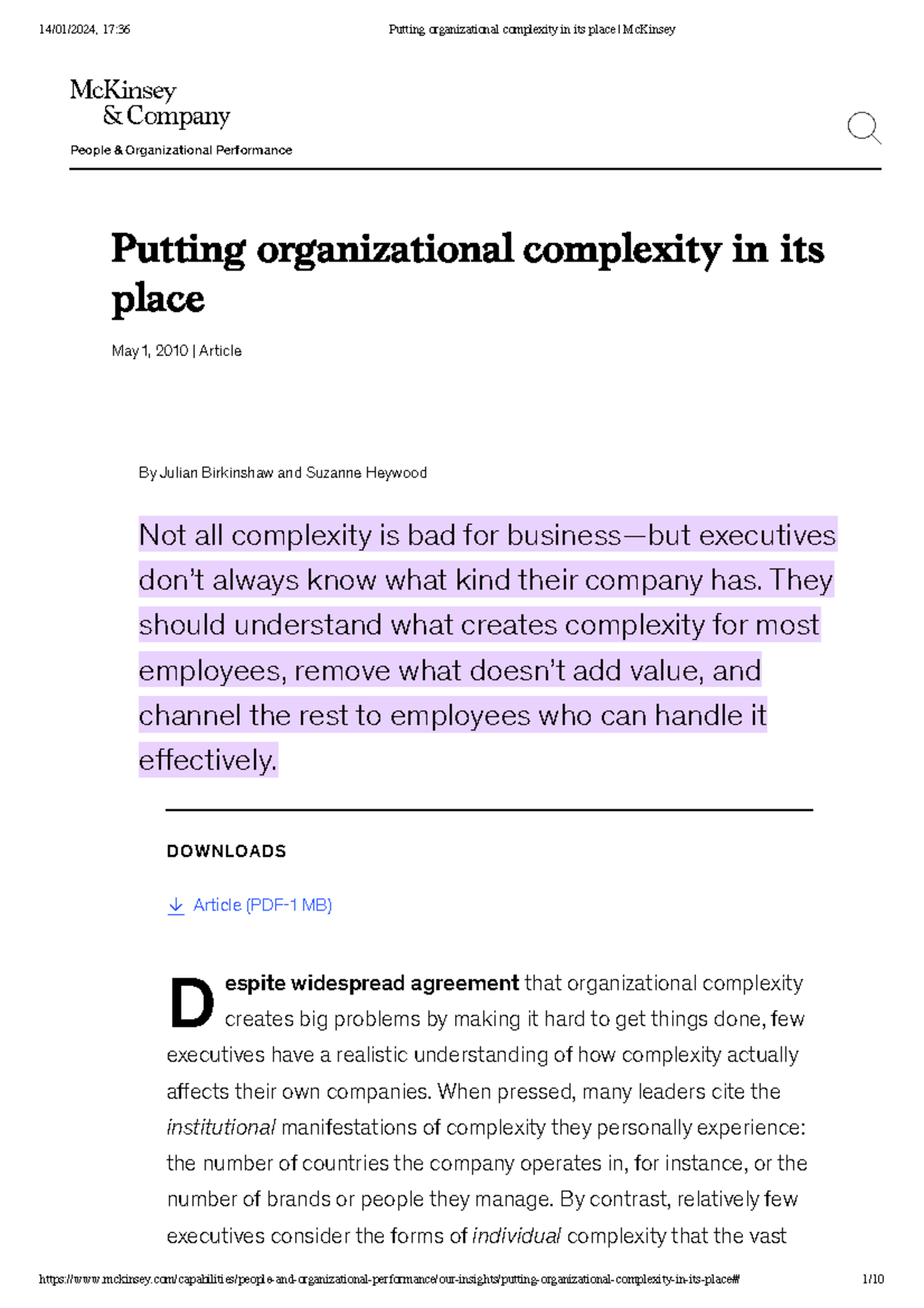 [Week 2] Putting Organisational Complexity In Its Place - Putting ...