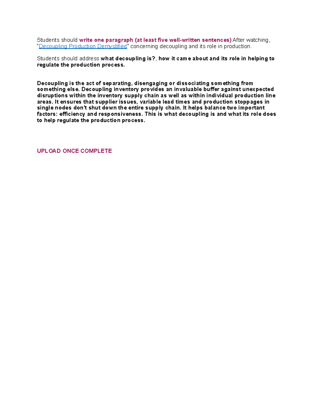 2.02 BM(2) Decoupling - W DMW MQ - Students should write one paragraph ...
