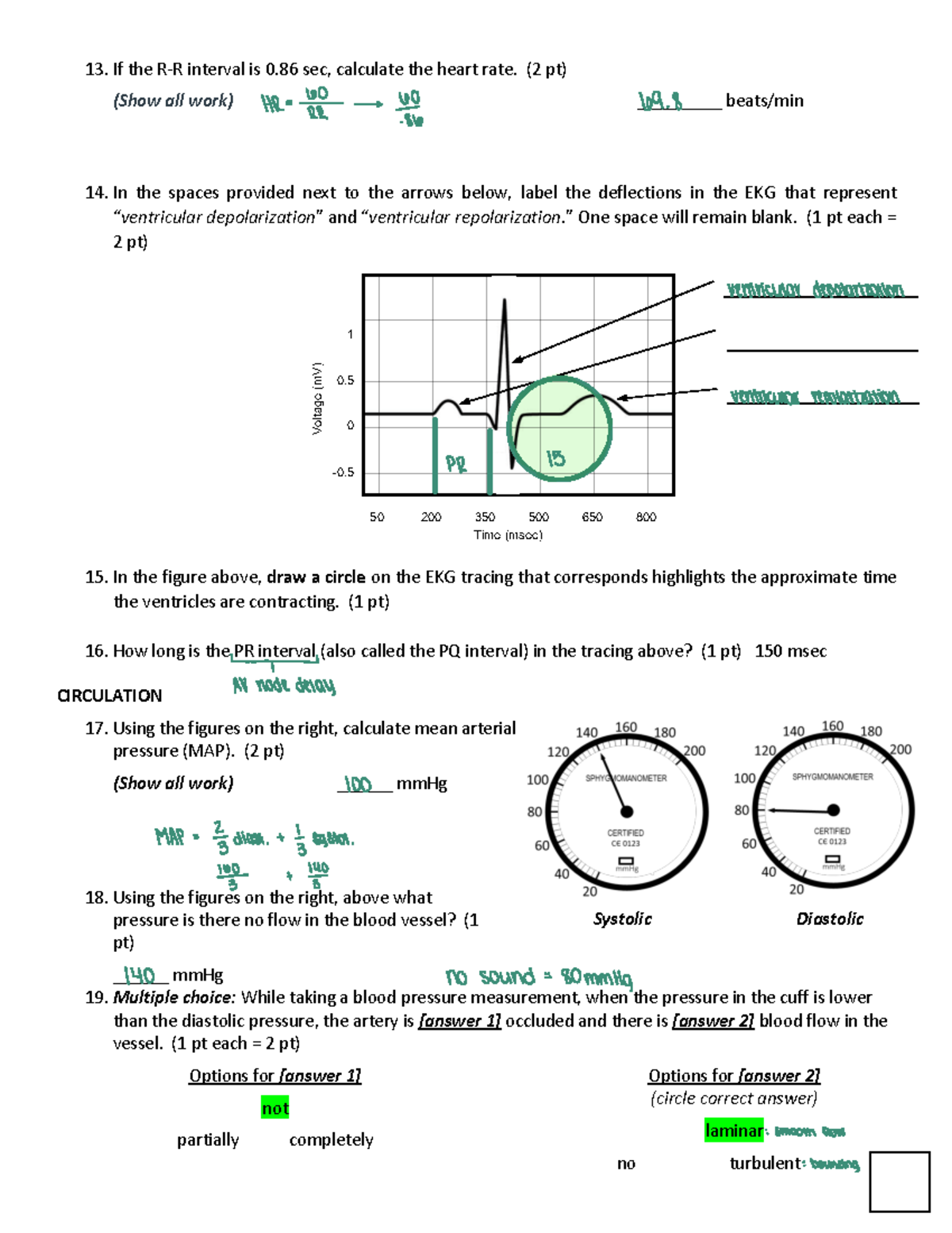 Final exam practice - 13. If the R-R interval is 0 sec, calculate the ...