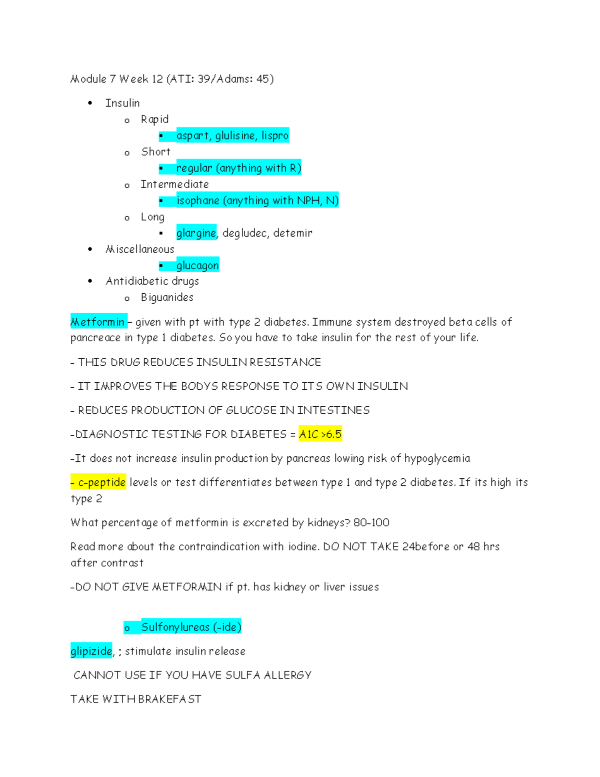 Fall 2022 Drug List Module 7 - Module 7 Week 12 (ATI: 39/Adams: 45 ...