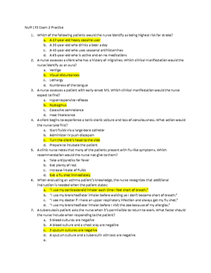 Test Question Analysis with Rationale (Example)[2531] - NUR170 - Studocu