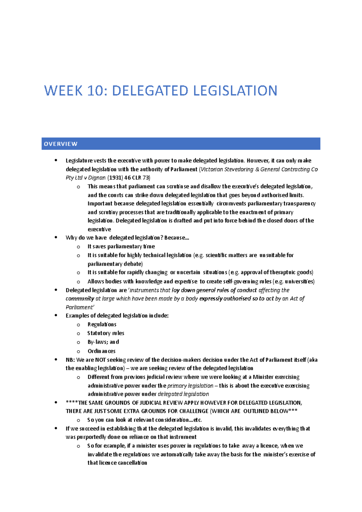 Admin LAW - Delegated Legislation - WEEK 10: DELEGATED LEGISLATION ...