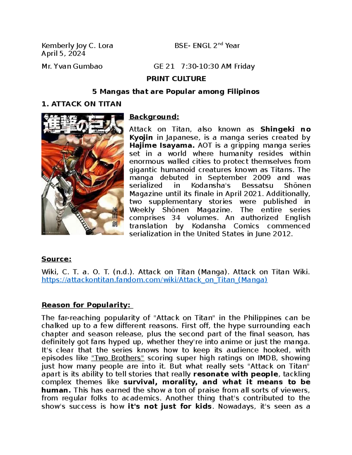 Print Culture Assignment - Kemberly Joy C. Lora BSE- ENGL 2nd Year ...