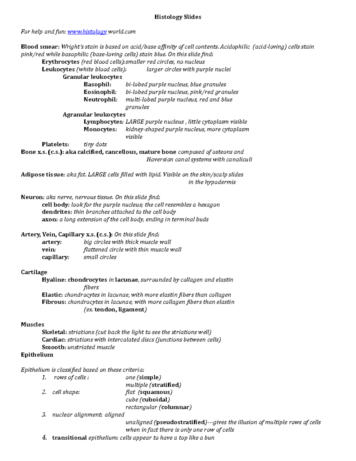 Histology Slides - Histology Slides For help and fun: histology world ...