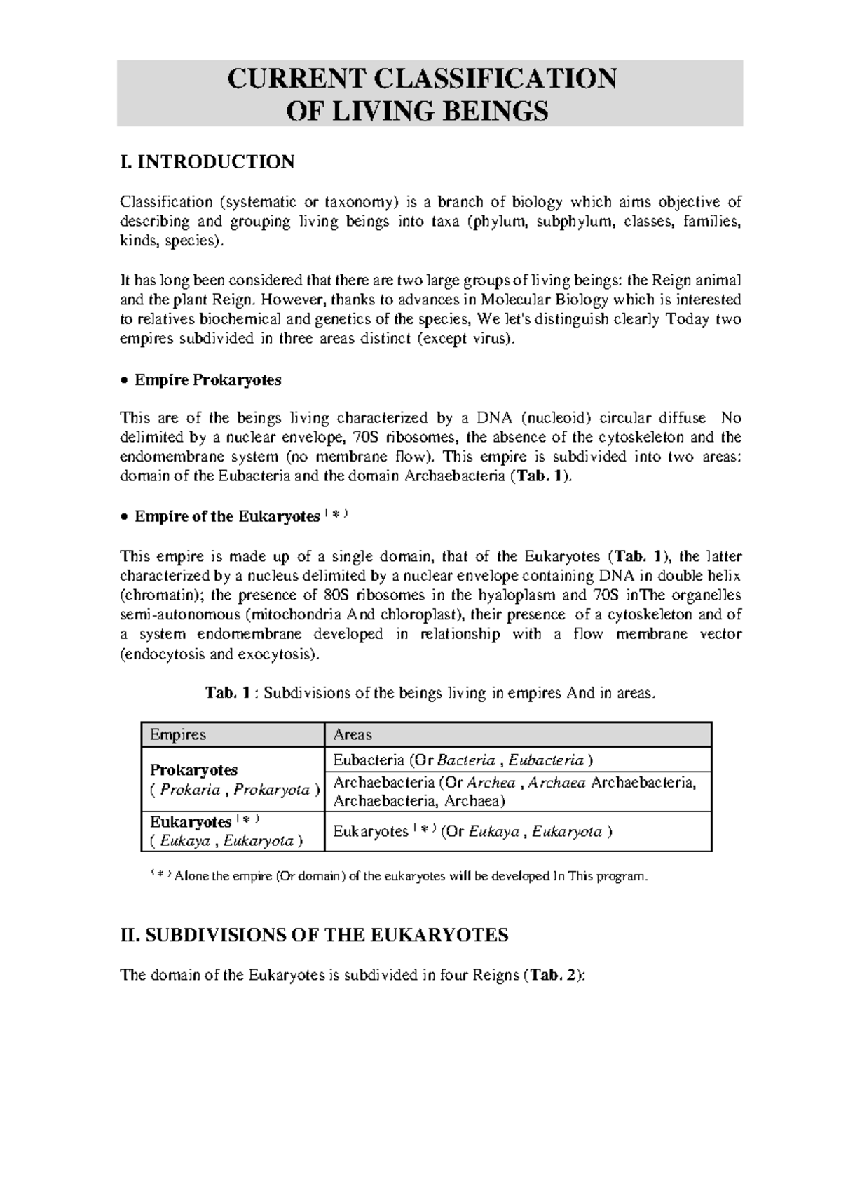 Chapter 1 Classification BV - I. INTRODUCTION Classification ...