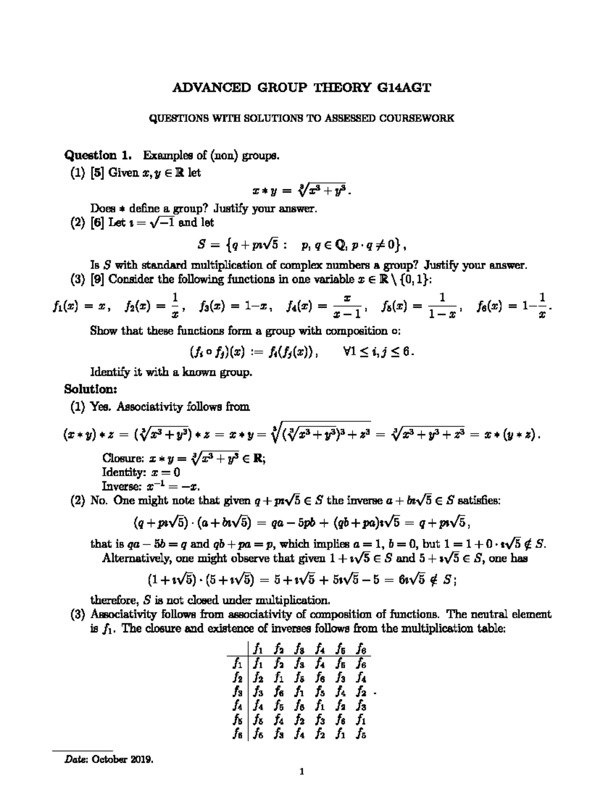 Solutions to the advanced group theory coursework -MSc level - MATH4051 ...