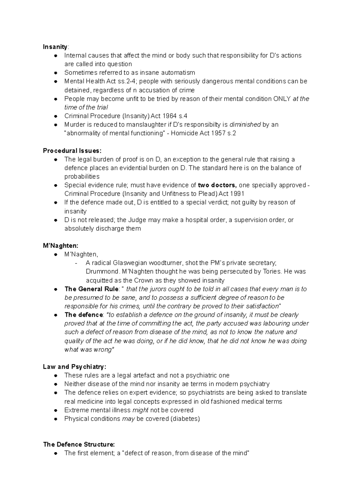 Insanity and Automatism - Insanity : Internal causes that affect the ...