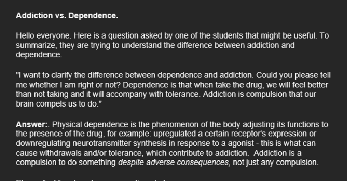 Explanation - Difference between addiction and dependance - PCL200 ...