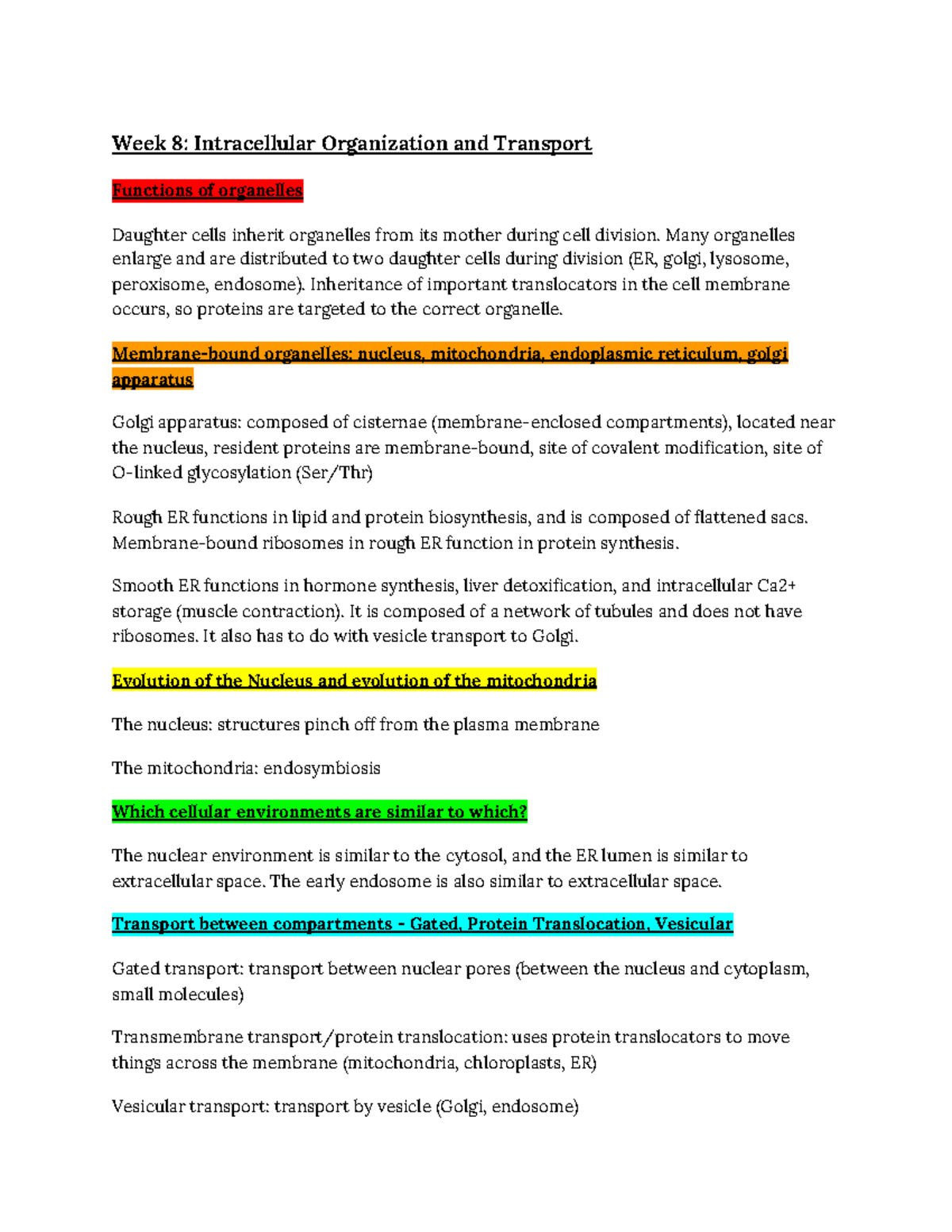 Cell bio exam 3 study guide - Week 8: Intracellular Organization and ...