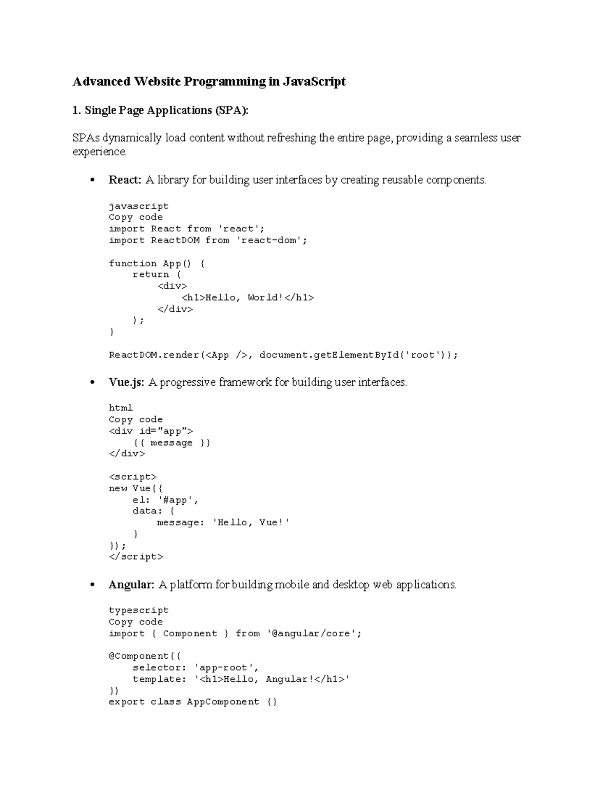 Website development - Advanced Website Programming in JavaScript 1 ...
