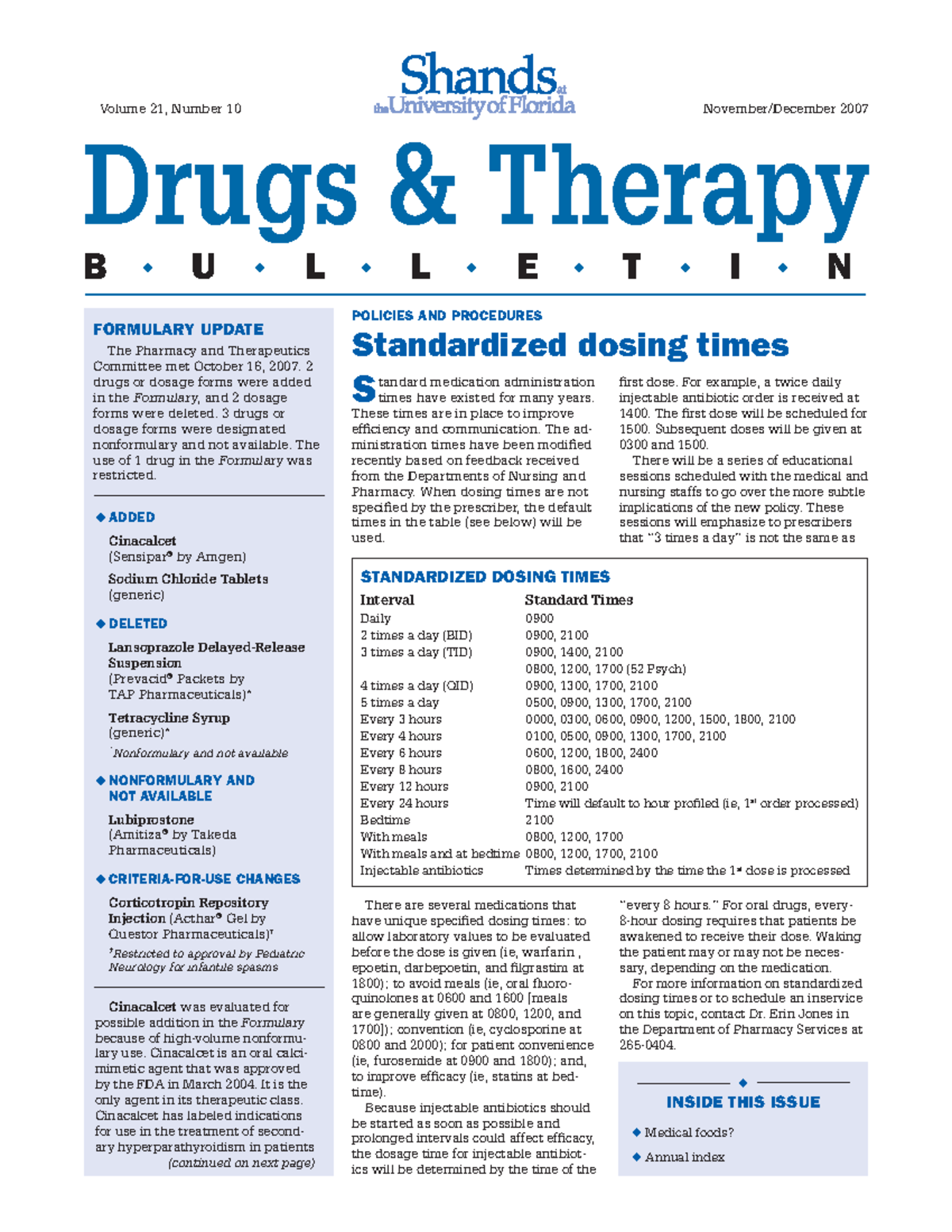 1007 drugs therapy bulletin - FORMULARY UPDATE The Pharmacy and ...