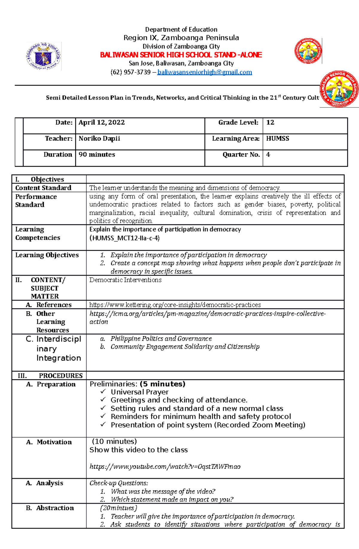 LP-Q4W1-TNCT - Lesson Plan - Department of Education Region IX ...