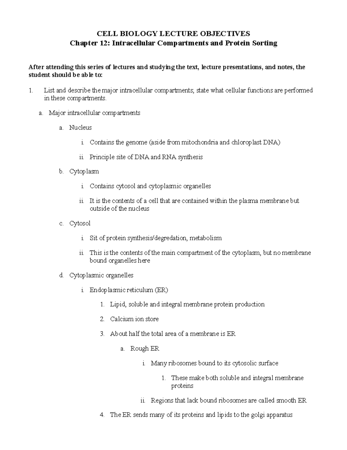 Cell Bio [Chapter 12 Objectives] - CELL BIOLOGY LECTURE OBJECTIVES ...