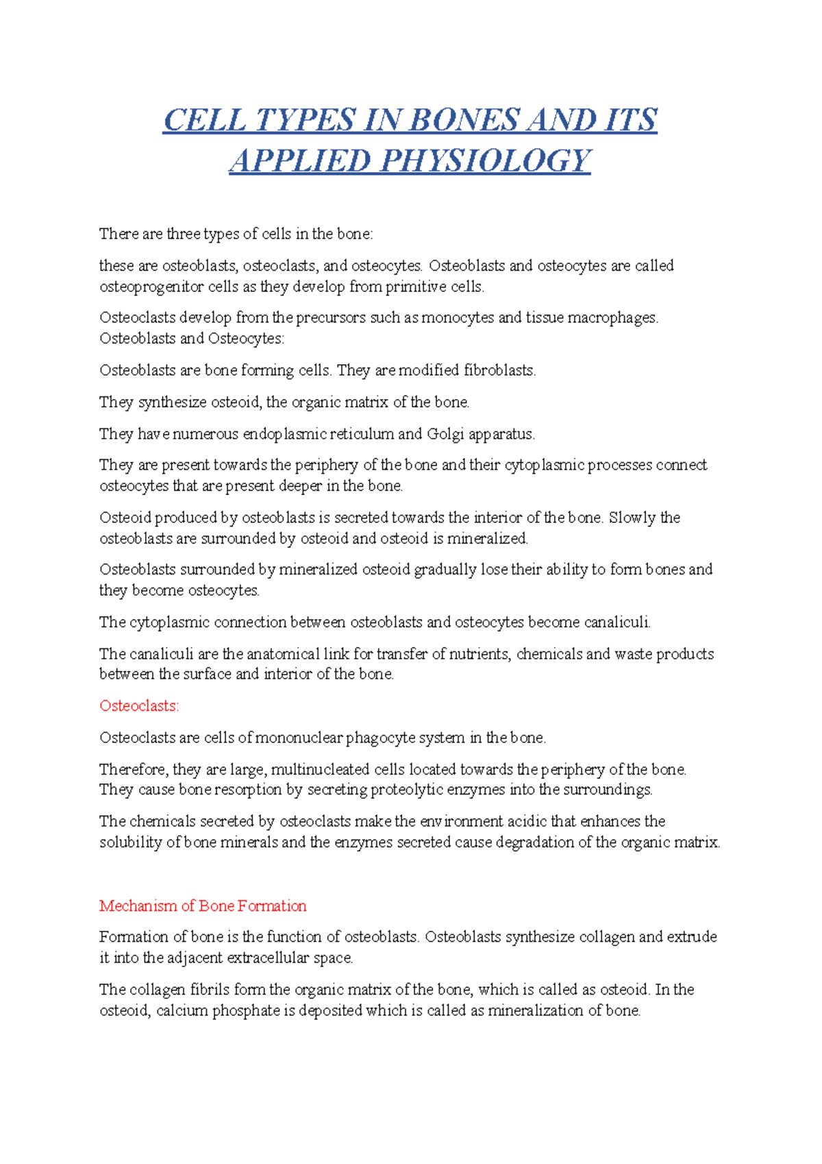 CELL Types IN Bones AND ITS Applied Physiology - CELL TYPES IN BONES AND ITS APPLIED PHYSIOLOGY ...