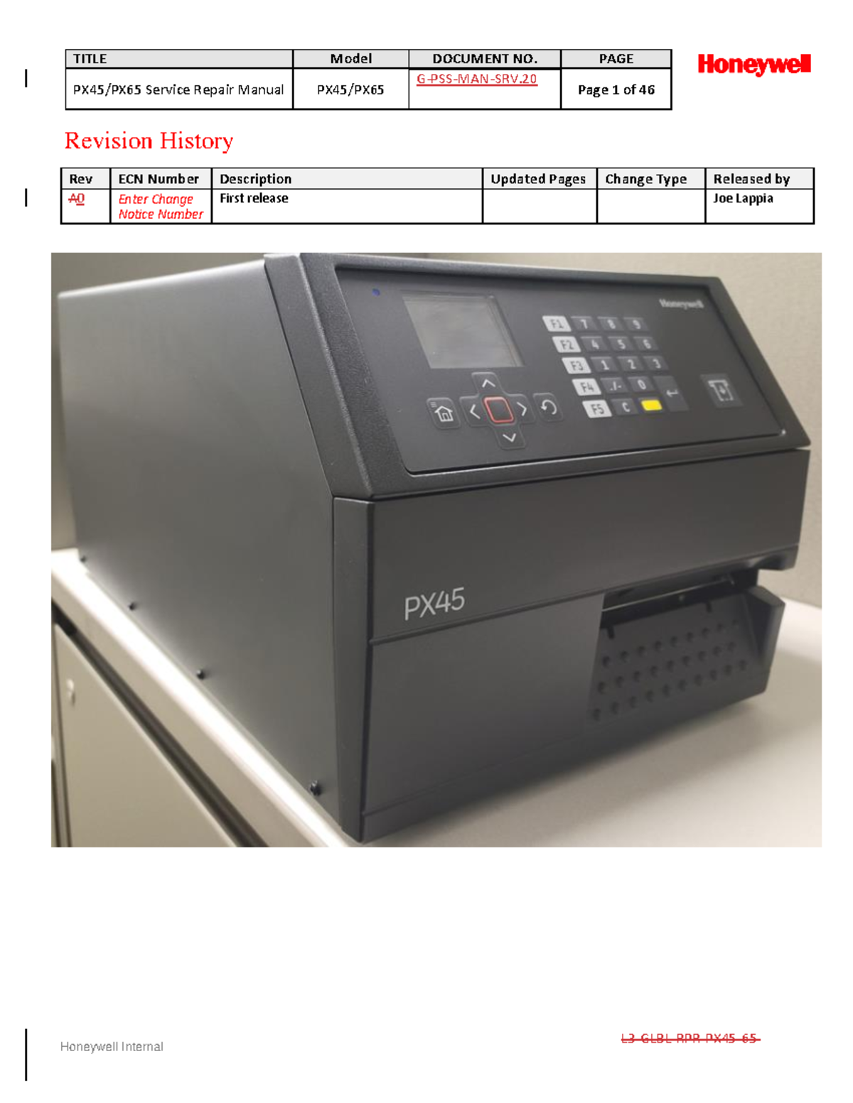 PX45 and PX65 Service Repair Manual - L3-GLBL-RPR-PX45- 65 (Rev A ...