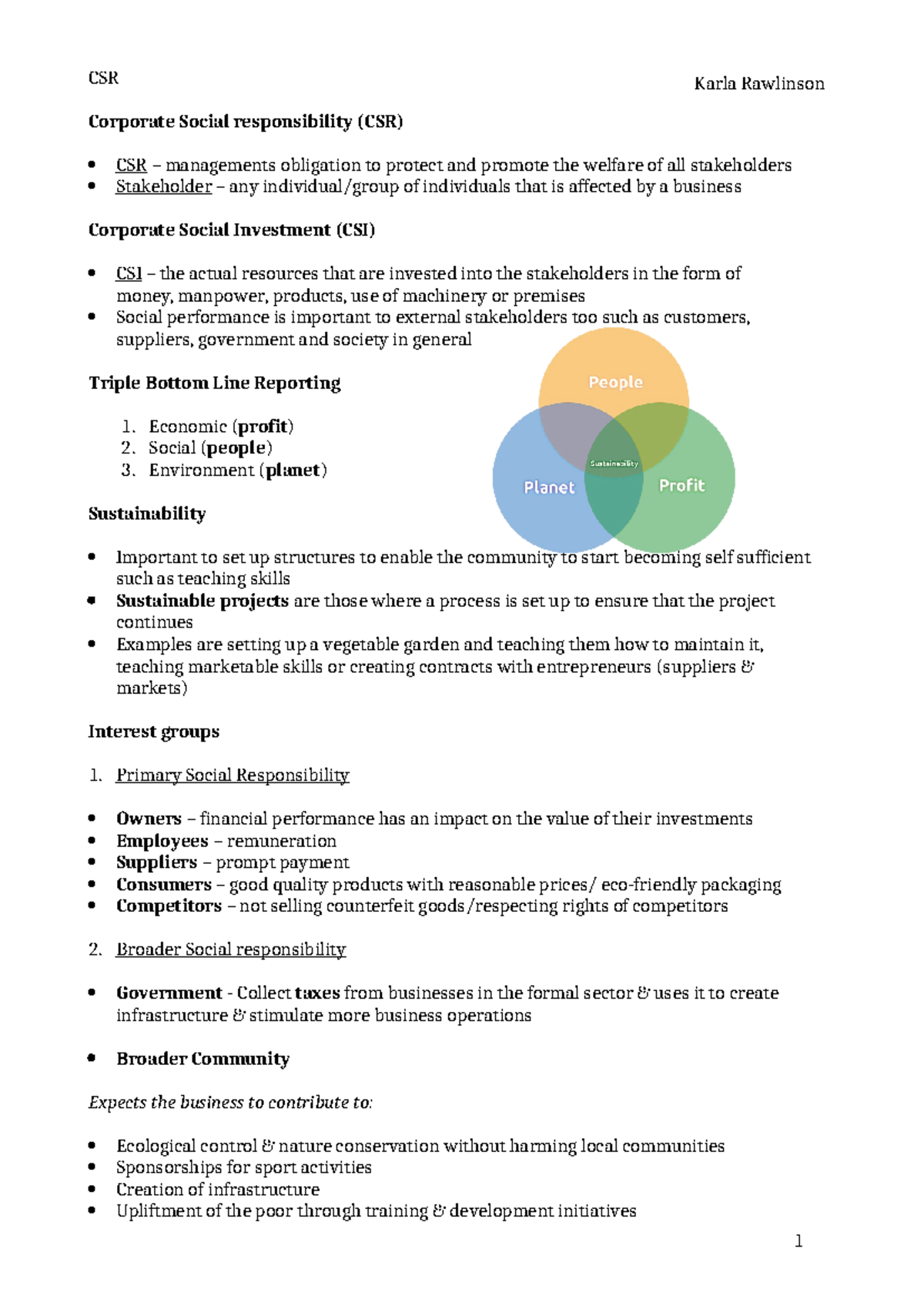 CSR GRD 12 - notes - CSR Corporate Social responsibility (CSR) CSR ...