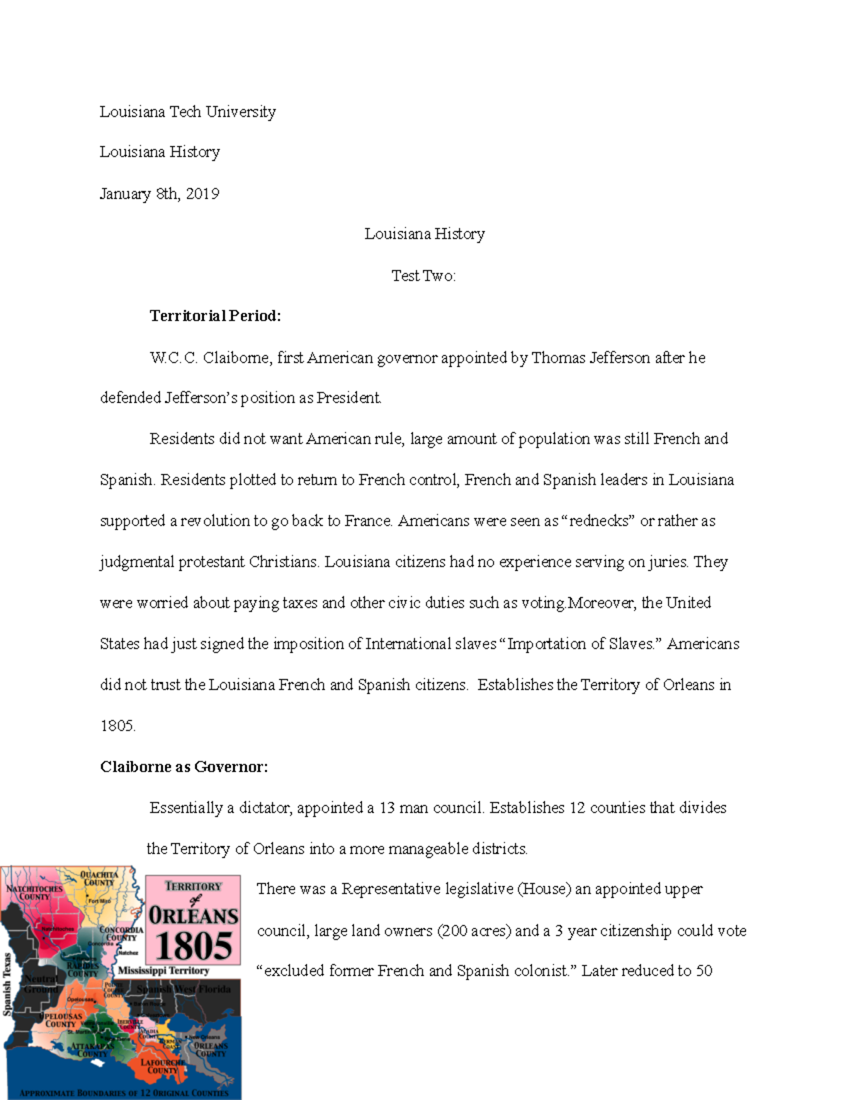 Louisiana History Test 2 - Louisiana Tech University Louisiana History ...