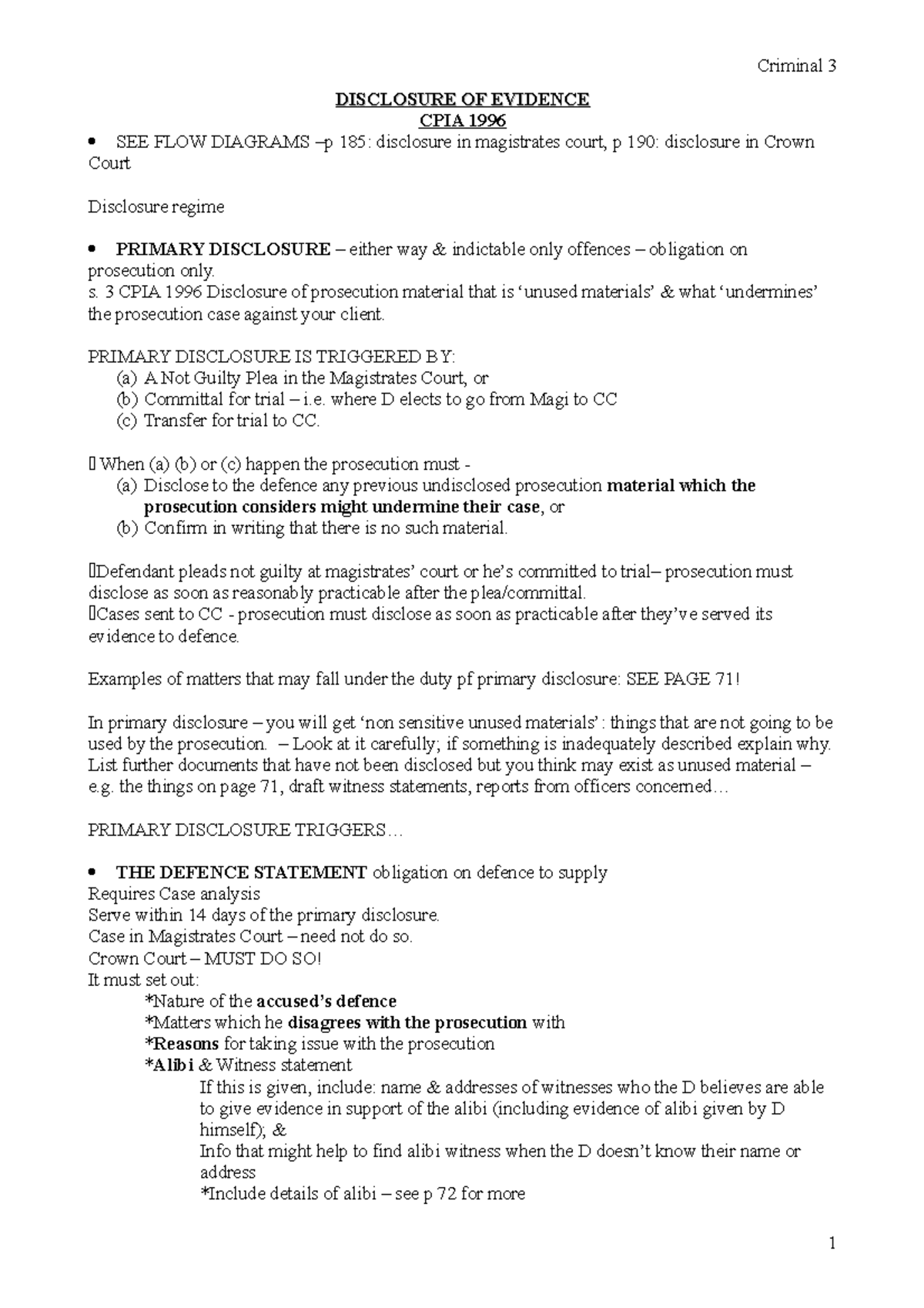 Disclosure Ofevidence - Criminal 3 DISCLOSURE OF EVIDENCE CPIA 1996 SEE ...