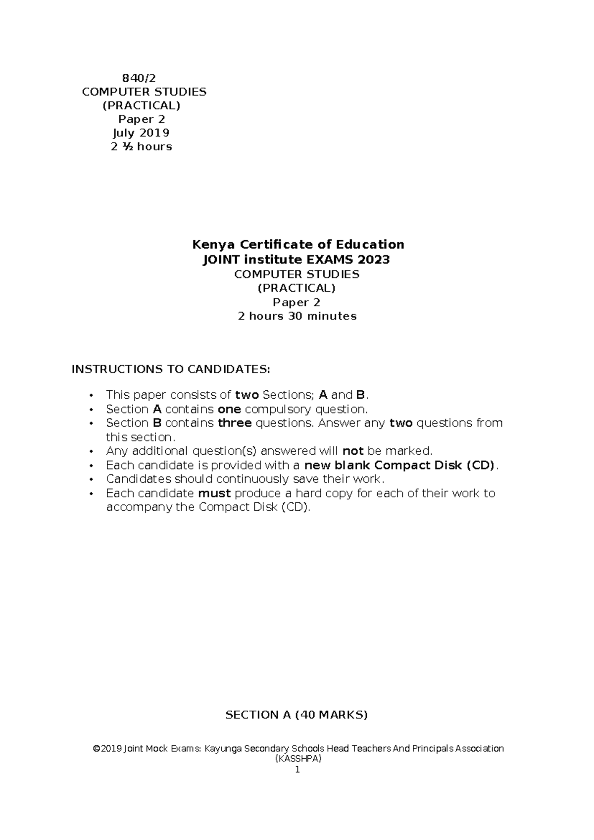 Computer Practical - 840/ COMPUTER STUDIES (PRACTICAL) Paper 2 July ...