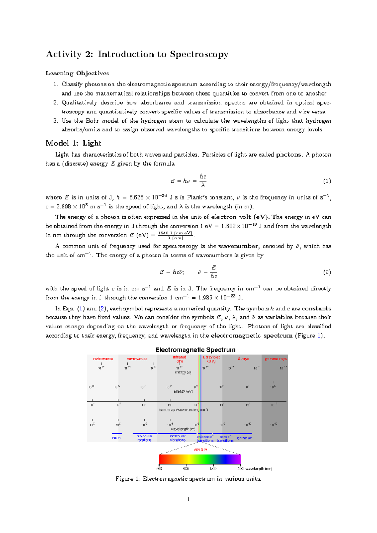 Pchem I Activitiy 2 - Activity 2: Introduction to Spectroscopy Learning ...