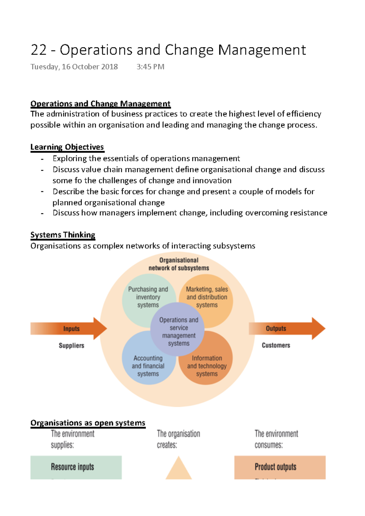 MGMT 101 Lecture 22 - Warning: TT: undefined function: 32 Operations and Change Management The ...