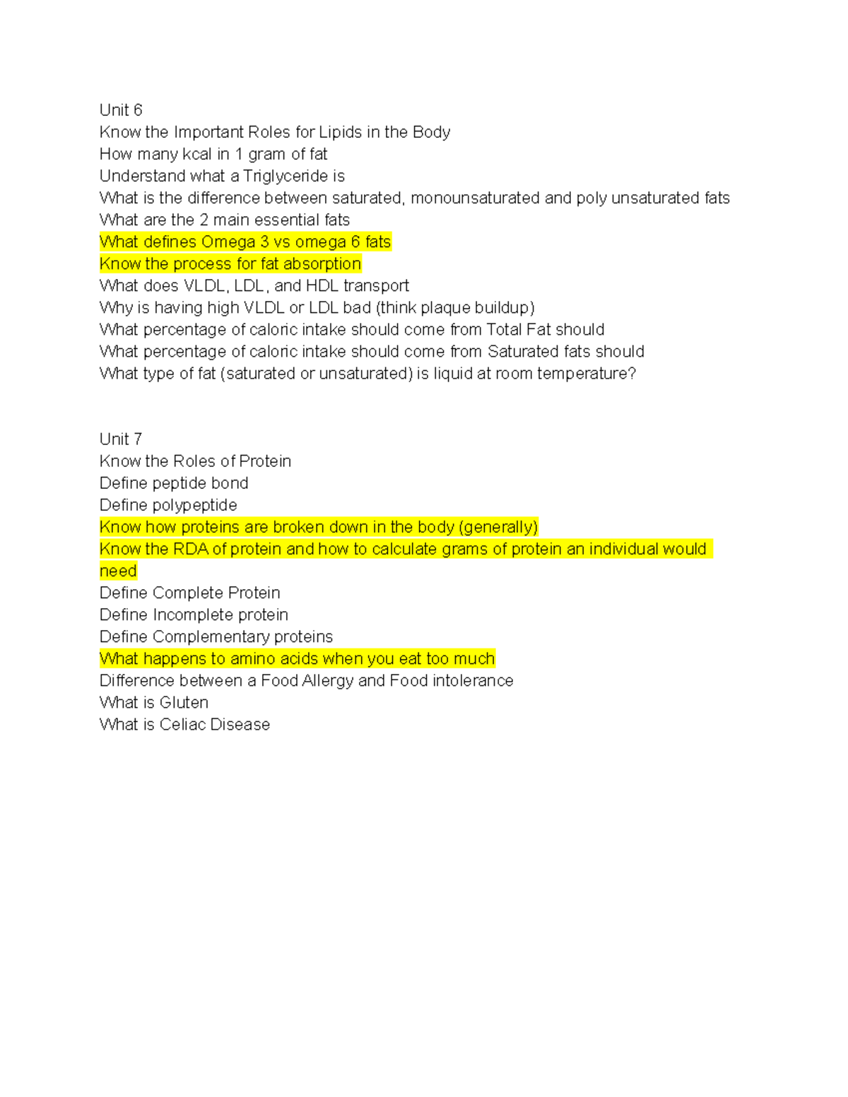 Nutrition Study Guide Exam 2 - Unit 6 Know the Important Roles for ...