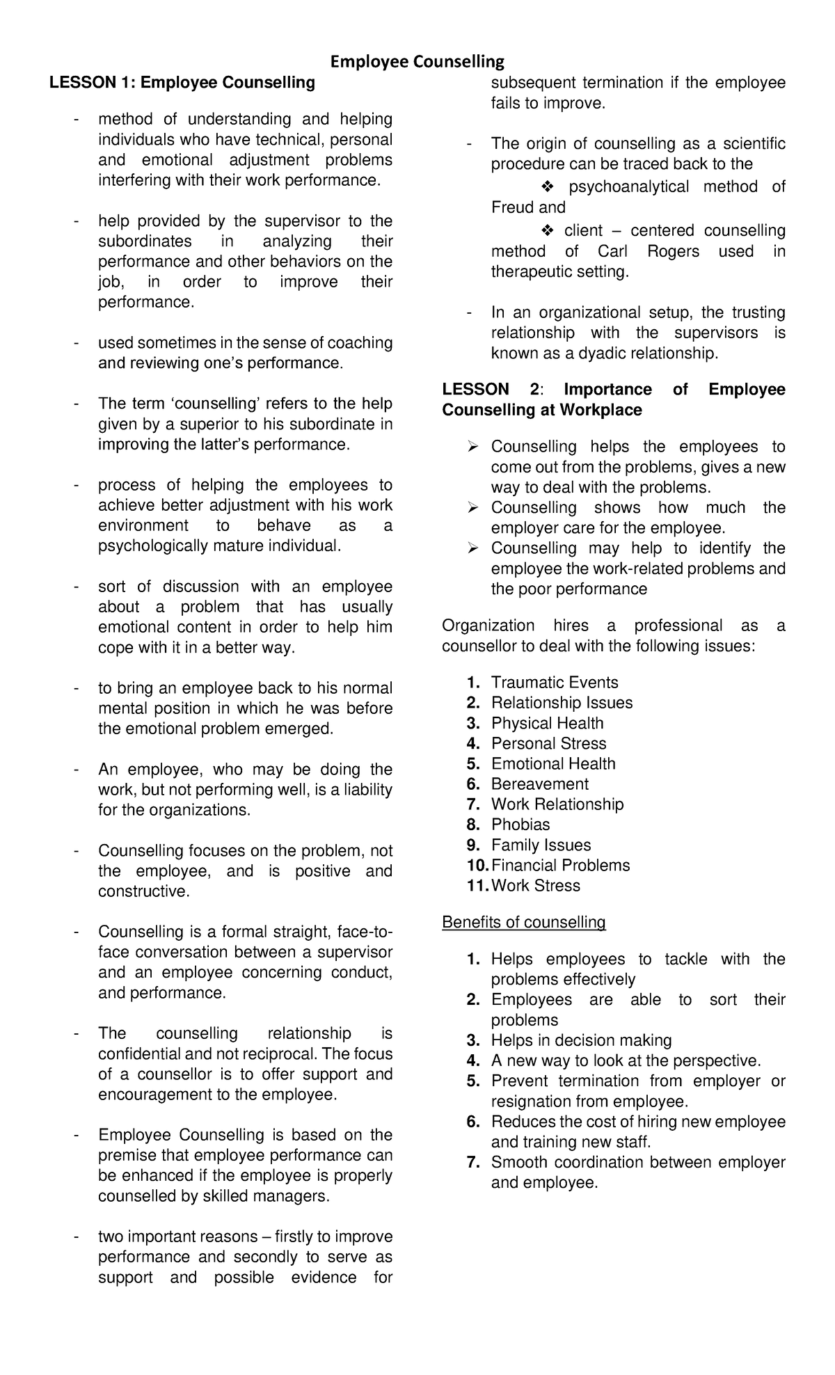 Employee-counseling - LESSON 1: Employee Counselling - method of ...