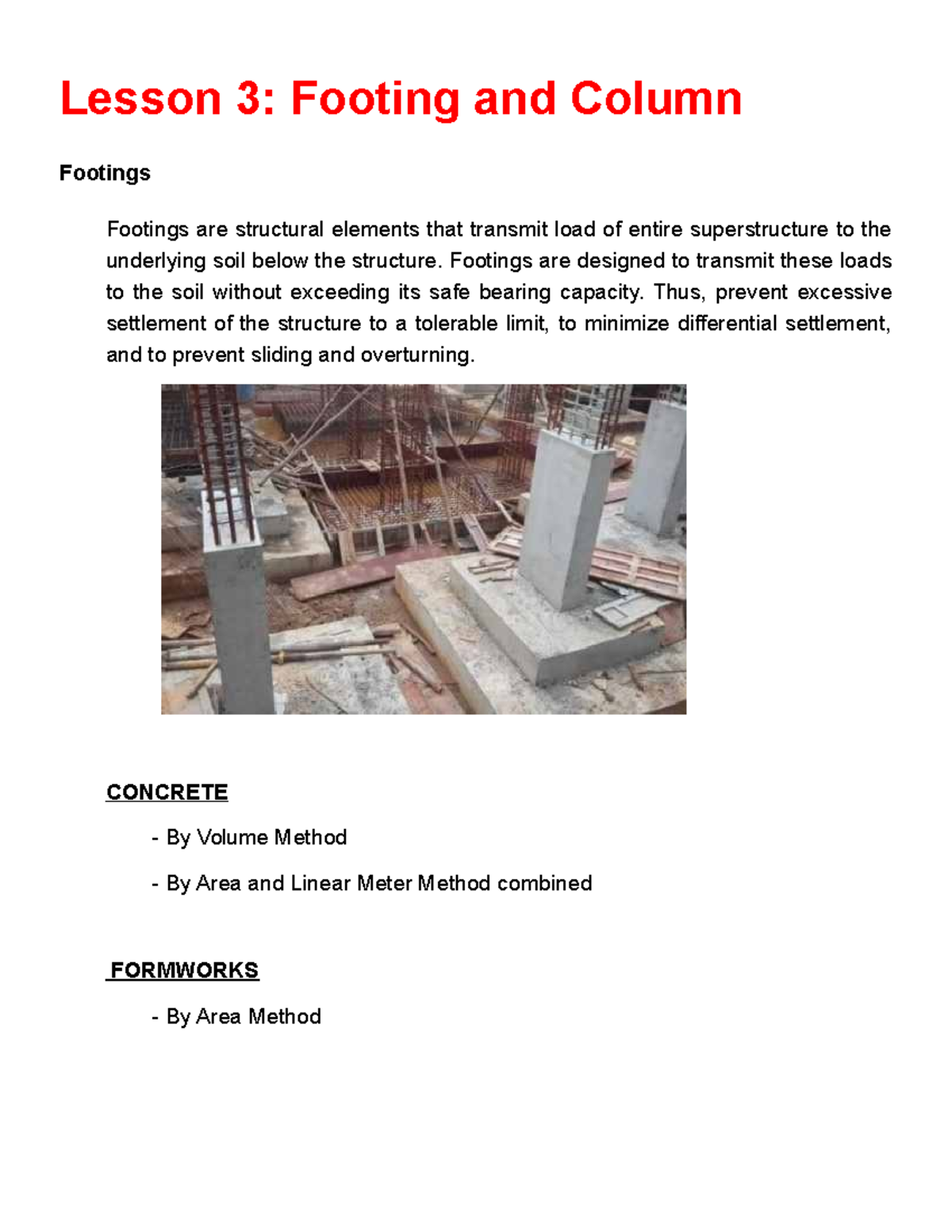 Footing and Column - Lesson 3: Footing and Column Footings Footings are ...
