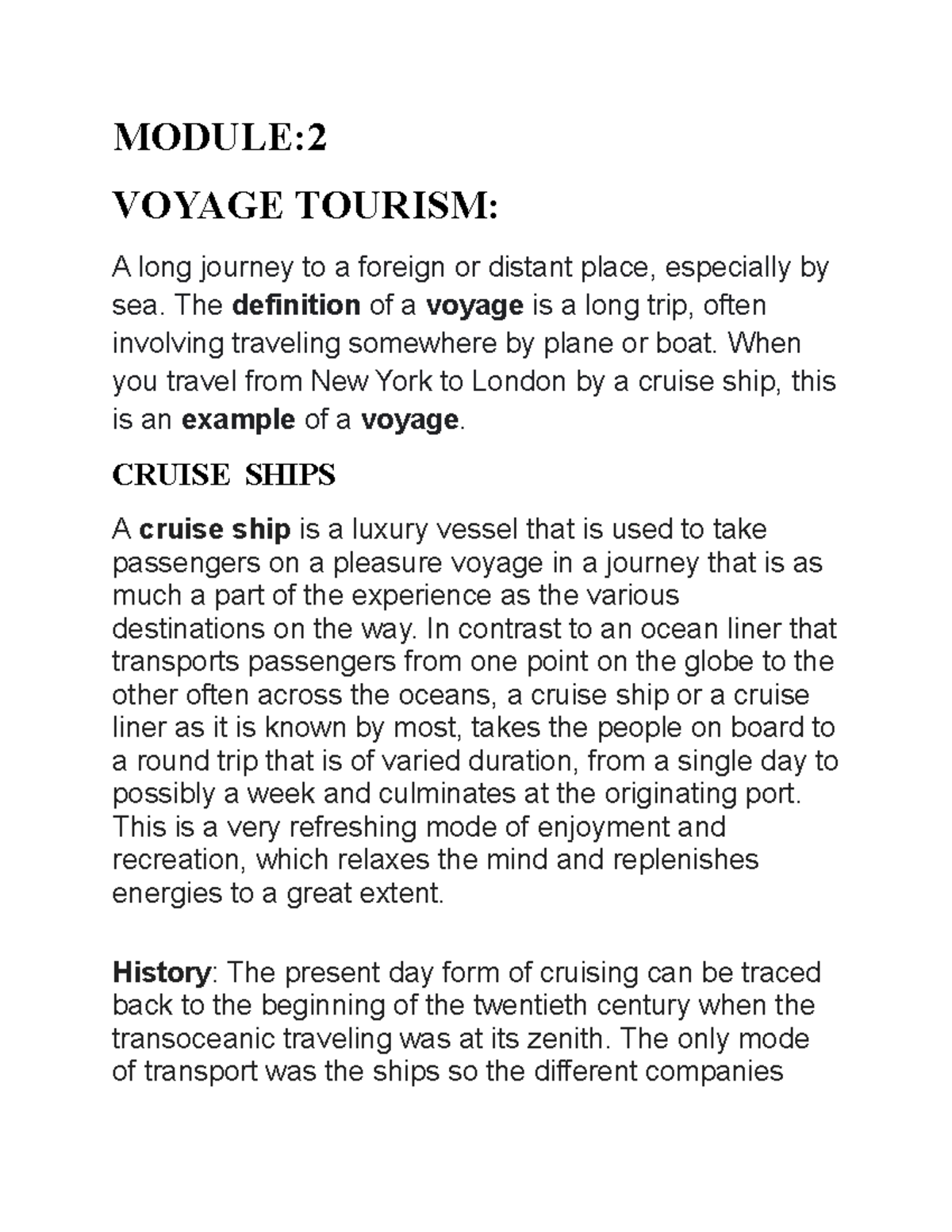 IPT Module 2 - Study material - MODULE: VOYAGE TOURISM: A long journey ...