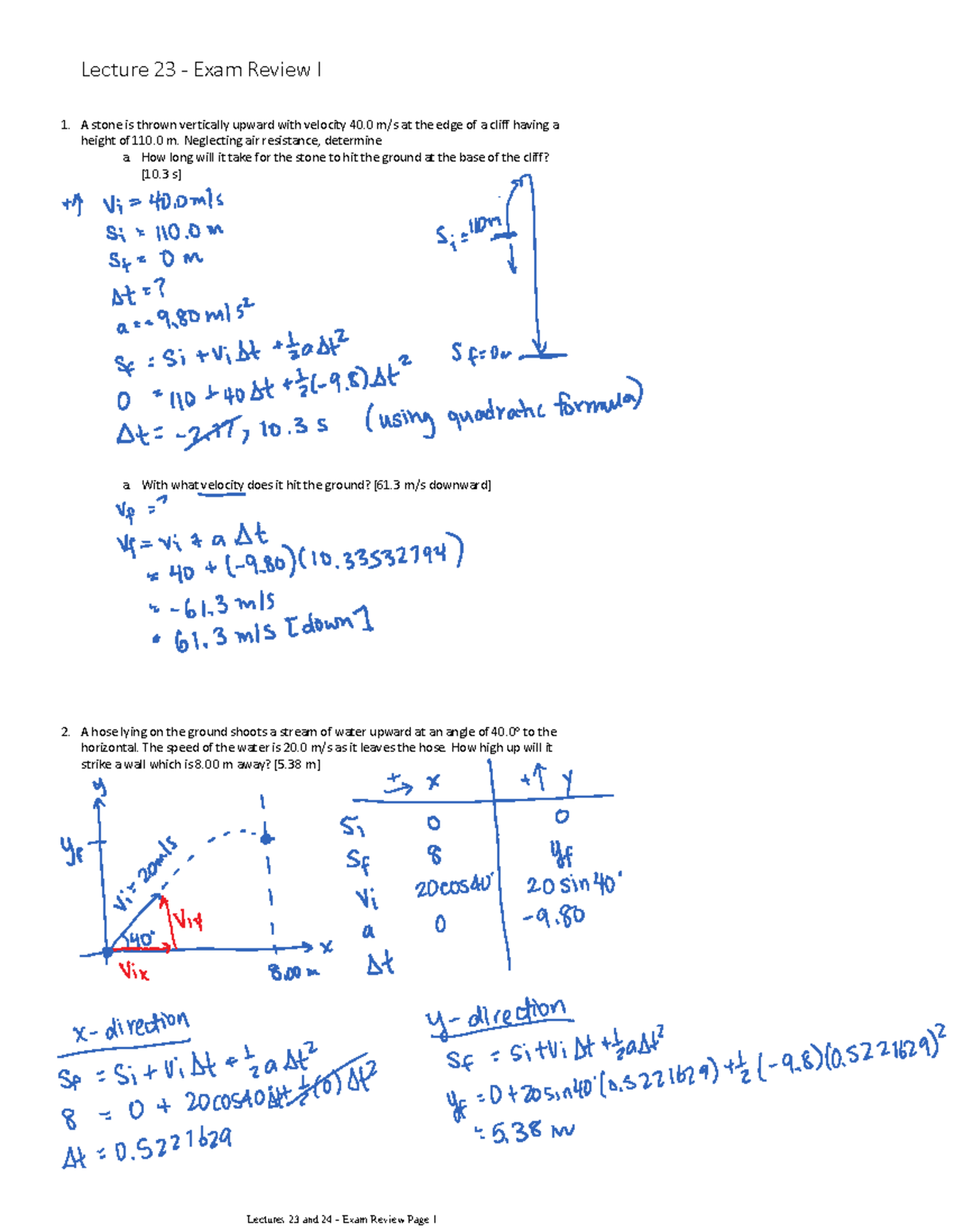 Lecture 23 and 24 - Exam Review Solutions - How long will it take for ...