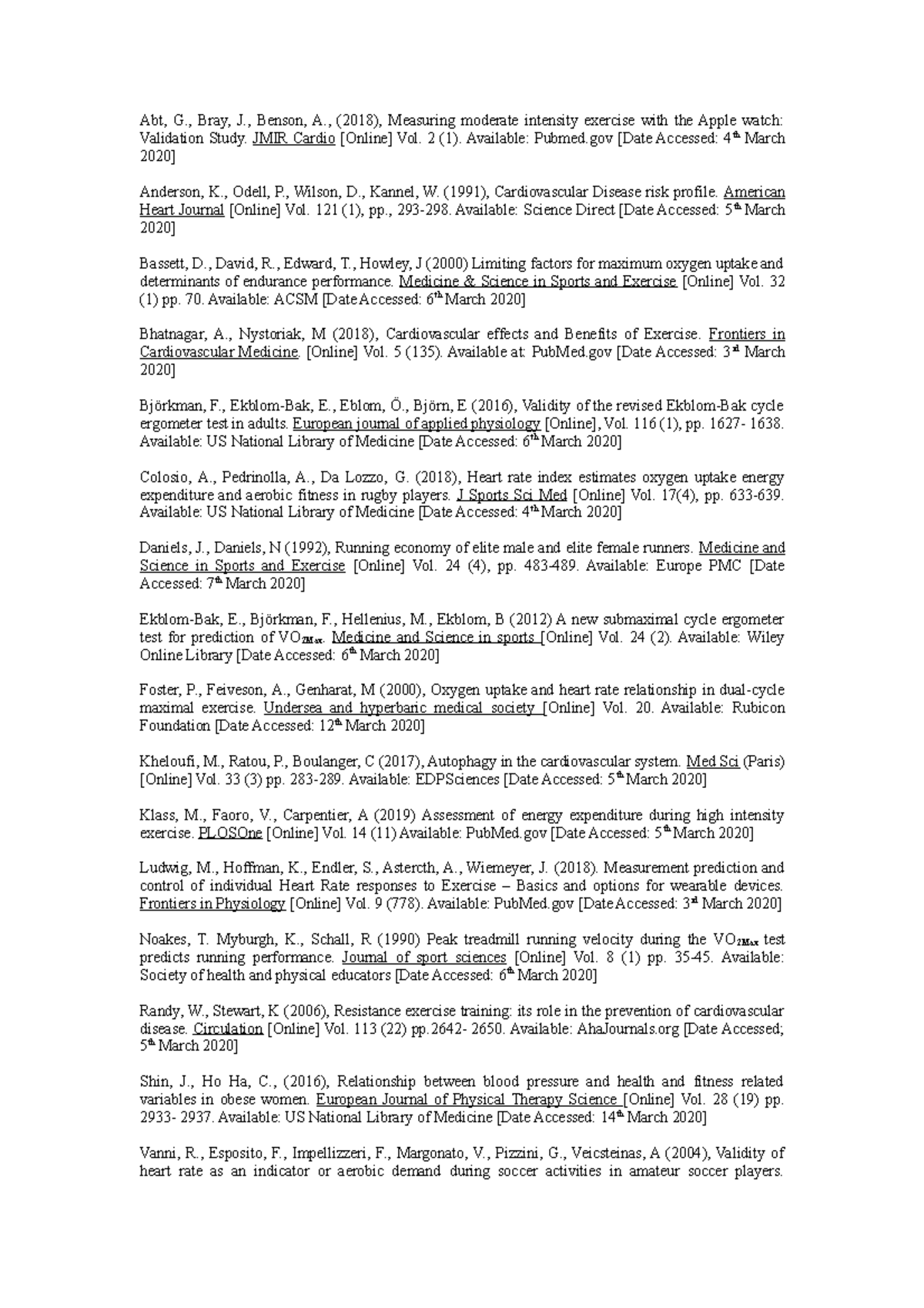 Physiological Ads- useful refs - Abt, G., Bray, J., Benson, A., (2018 ...